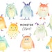 Monster Clipart Bundle - Watercolor Cute Smiling Happy Monsters ...