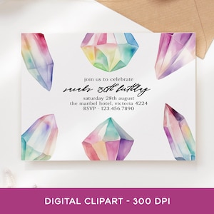 Crystal Clipart Bundle, Watercolor Rainbow Gem Jewel Diamond PNG ...
