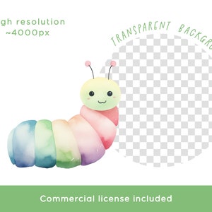 Caterpillar Clipart Bundle, Cute Rainbow Bug Caterpillars Watercolor ...