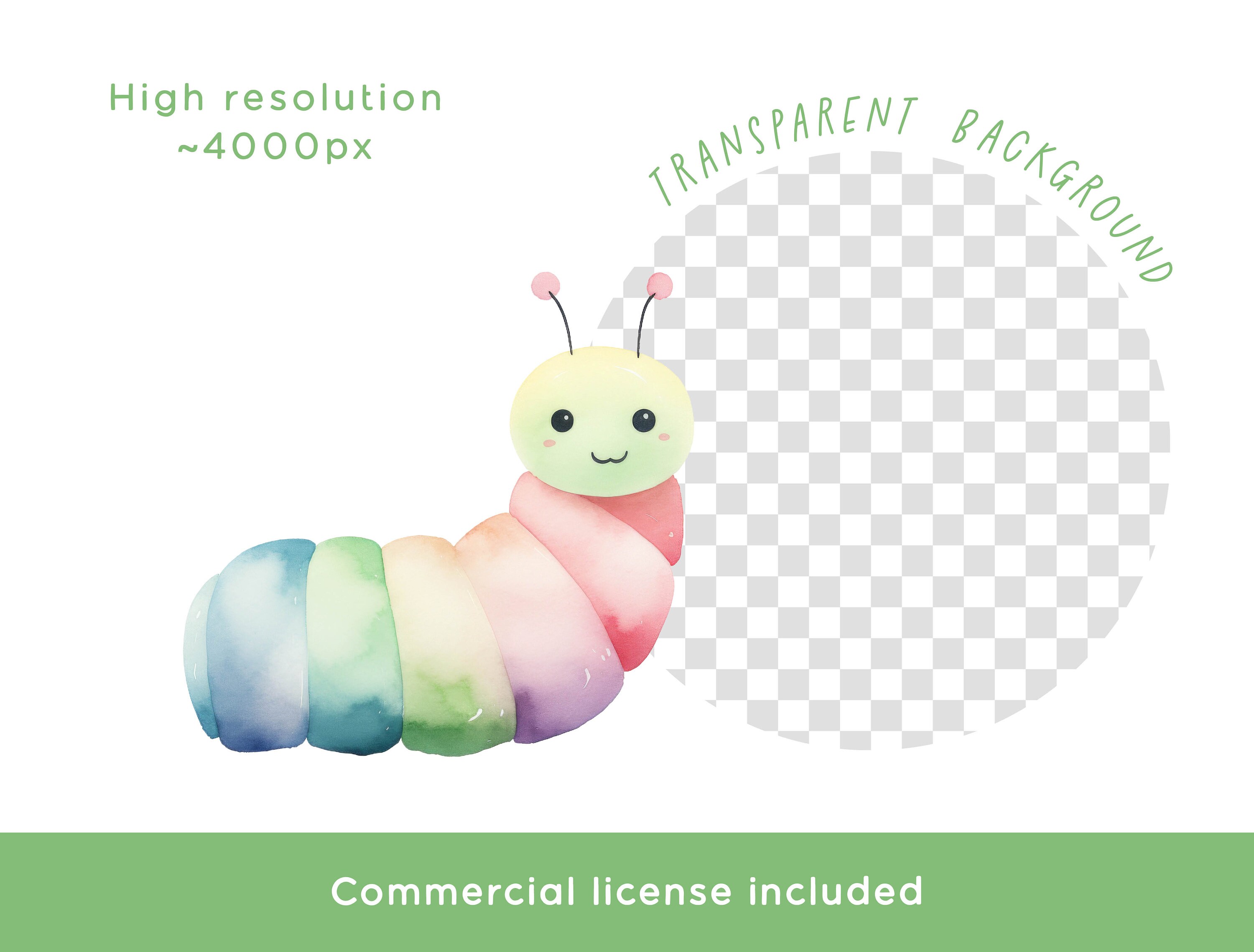 Caterpillar Clipart Bundle, Cute Rainbow Bug Caterpillars Watercolor ...
