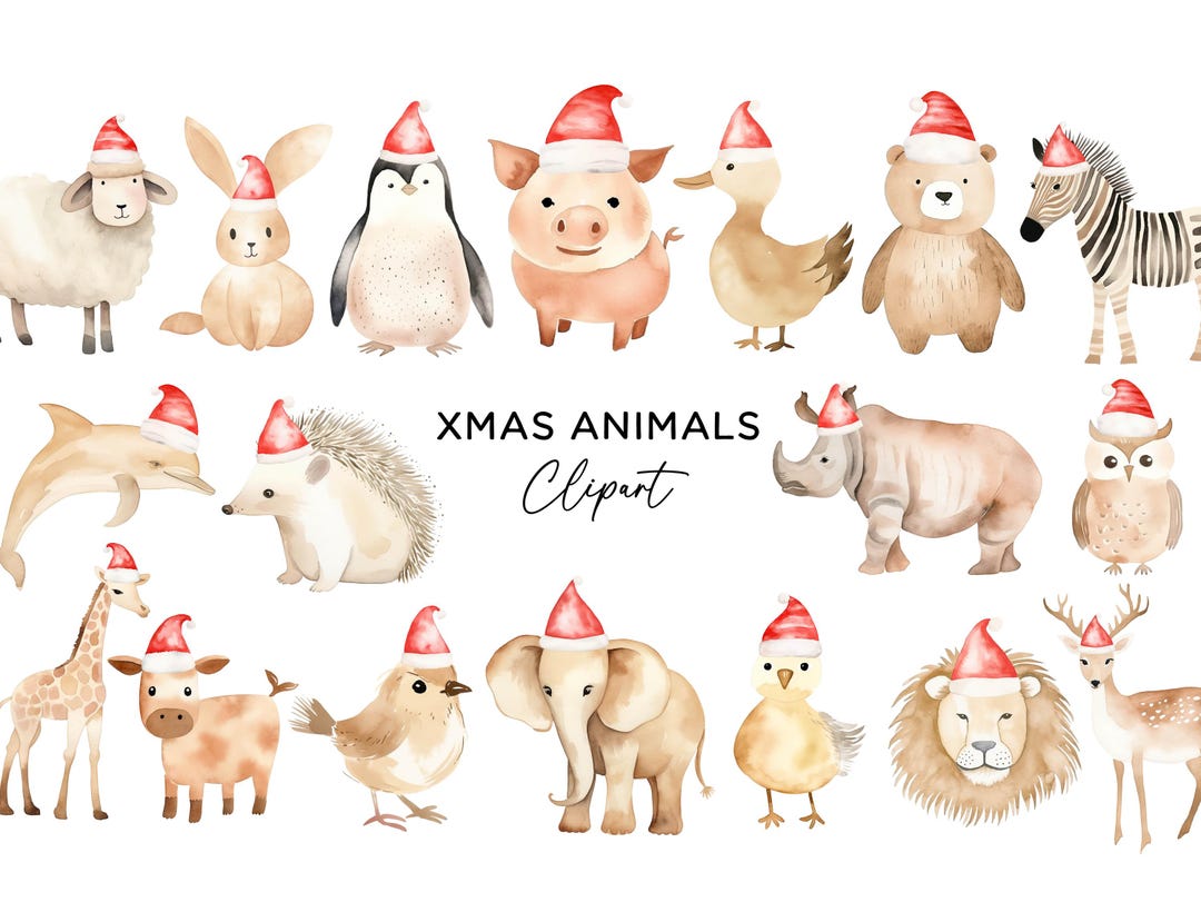 Christmas Animals Clipart Bundle, PNG Digital Download Watercolor ...