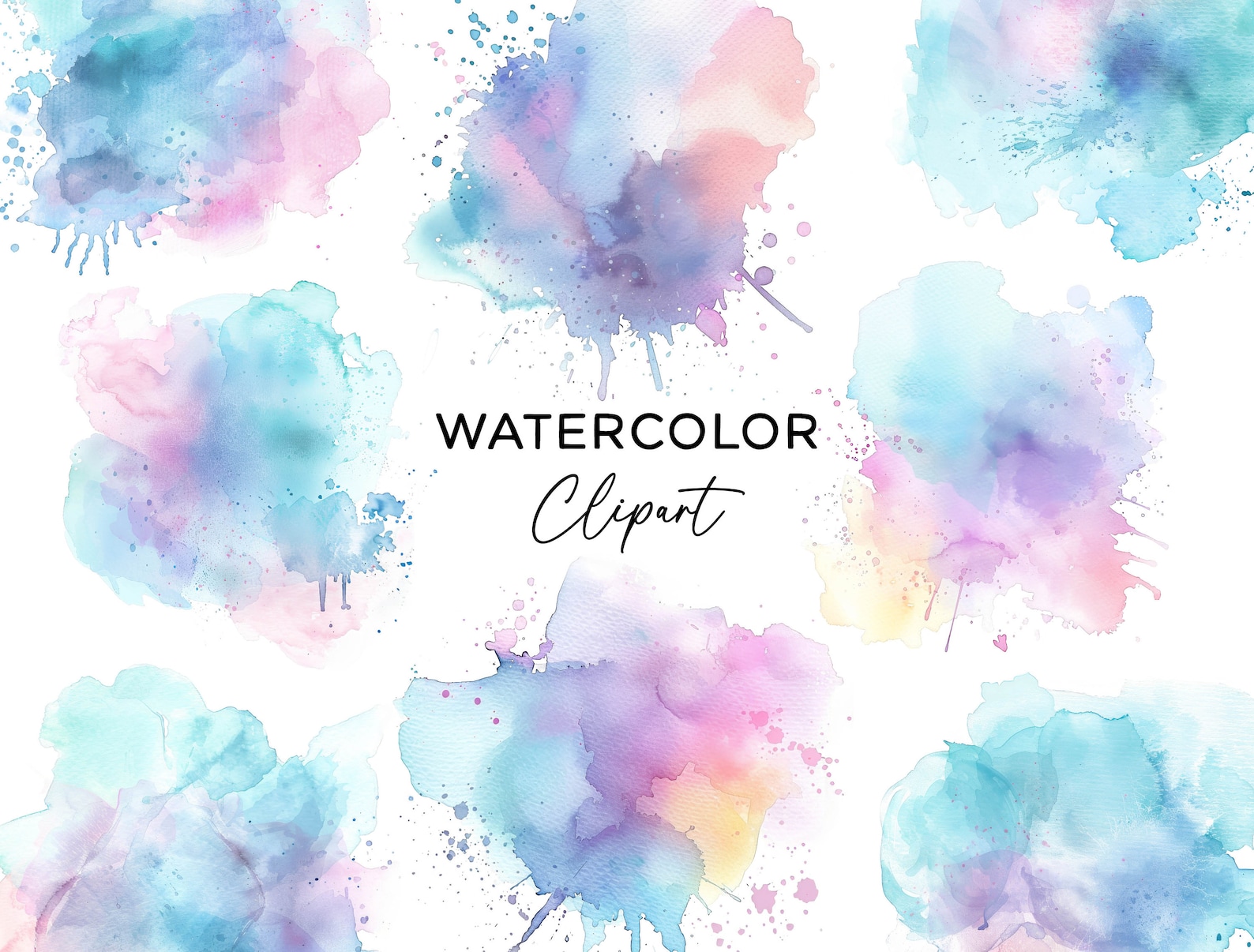 Watercolor Clipart Bundle - Pink Blue Purple Brush Stroke Splash Smudge ...