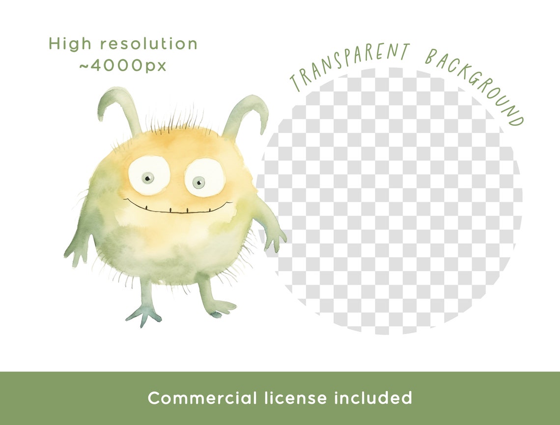 Monster Clipart Bundle Watercolor Cute Smiling Happy Monsters Emotions ...