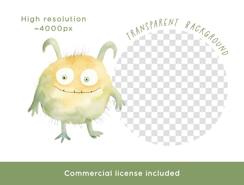 Monster Clipart Bundle Watercolor Cute Smiling Happy Monsters Emotions ...