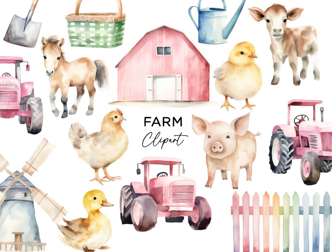 Farm Clipart Bundle, PNG Graphic Digital Download Watercolor Farm ...