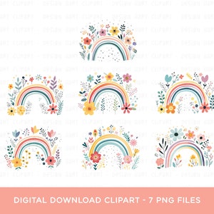 Rainbows Clipart Bundle, Colorful Floral PNG Graphics for Invitations ...