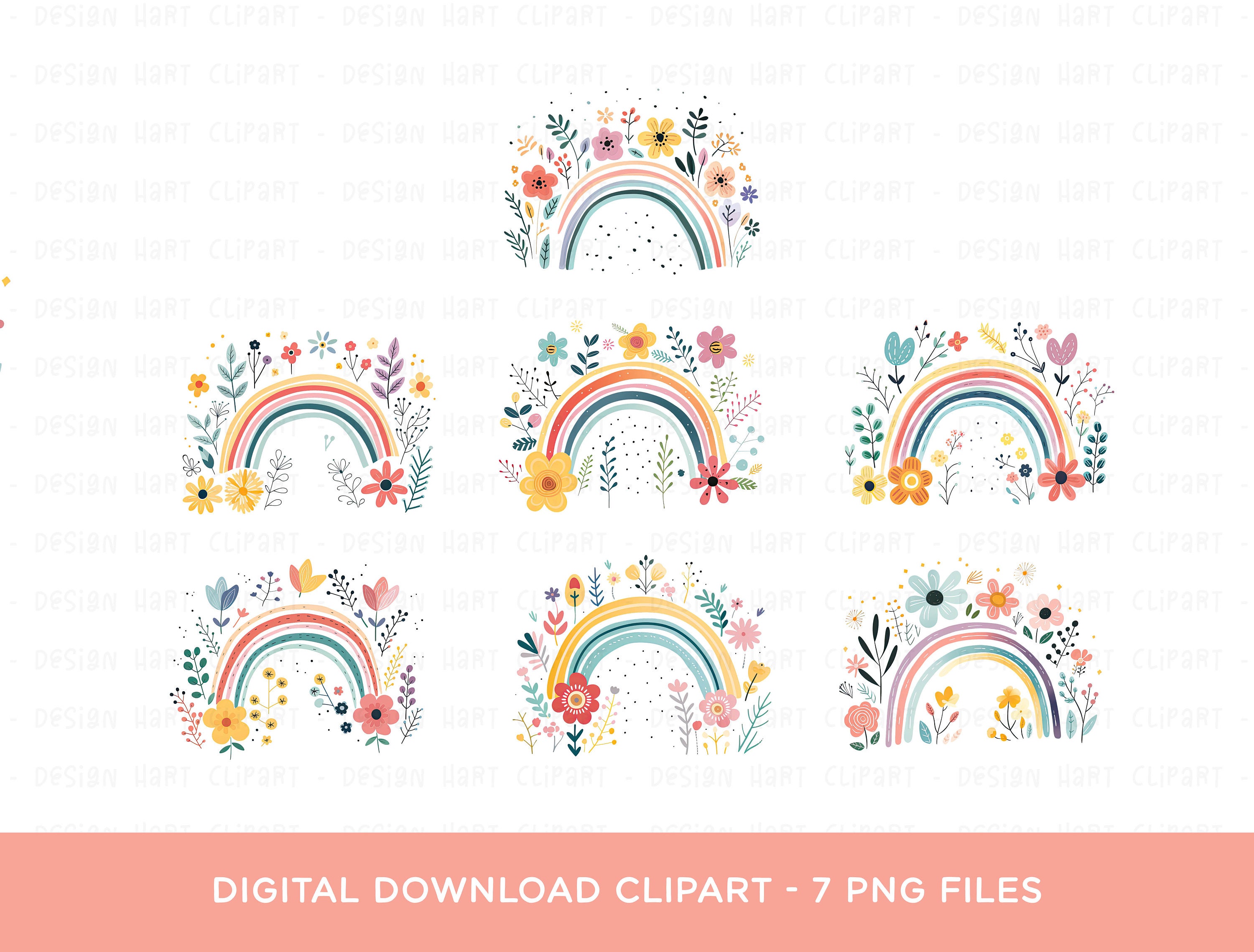 Rainbows Clipart Bundle Colorful Floral PNG Graphics for - Etsy