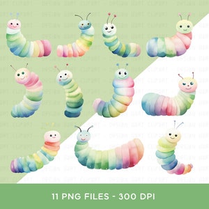 Caterpillar Clipart Bundle, Cute Rainbow Bug Caterpillars Watercolor ...