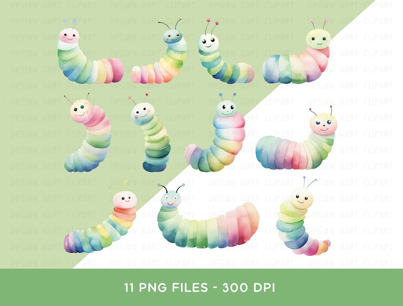 Caterpillar Clipart Bundle, Cute Rainbow Bug Caterpillars Watercolor ...