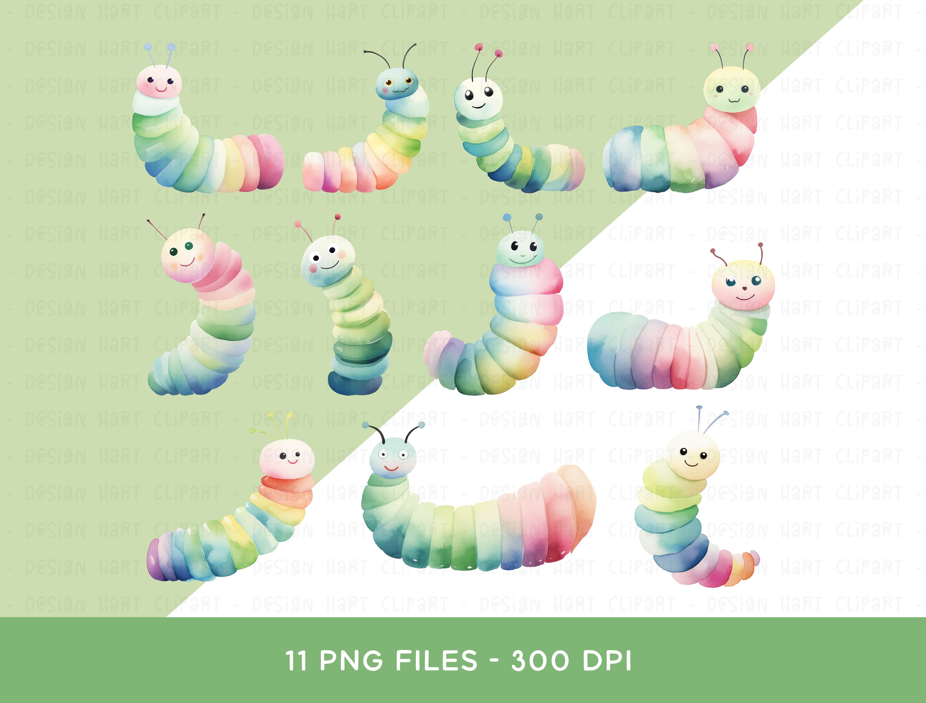 Caterpillar Clipart Bundle, Cute Rainbow Bug Caterpillars Watercolor ...