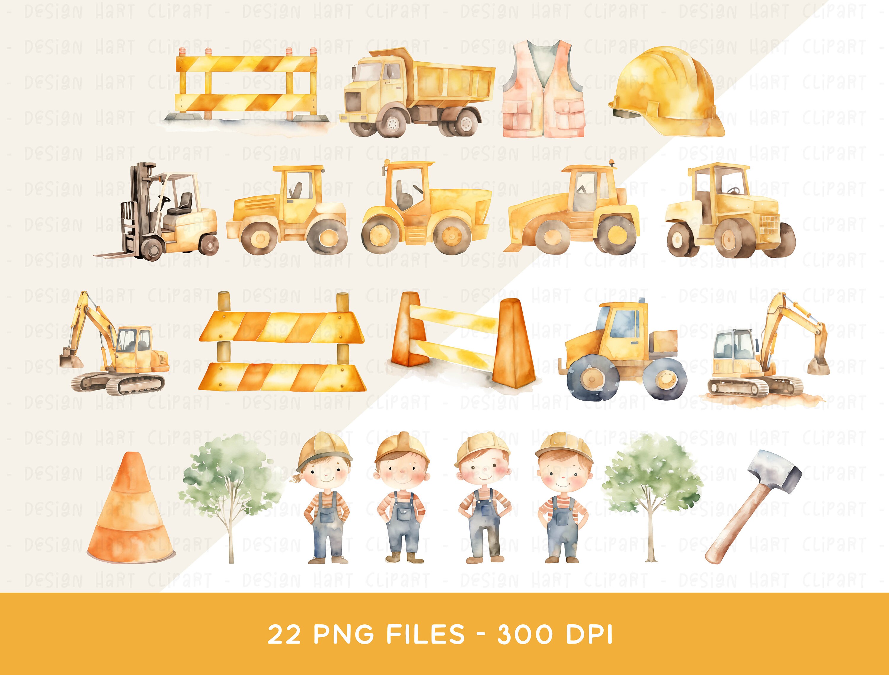 Construction Kid Clipart Bundle, Builder Vehicles Digger Excavator Dump ...