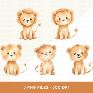 Lion Clipart Bundle - Watercolor Baby Lion Safari Zoo Lion PNG for Kids ...