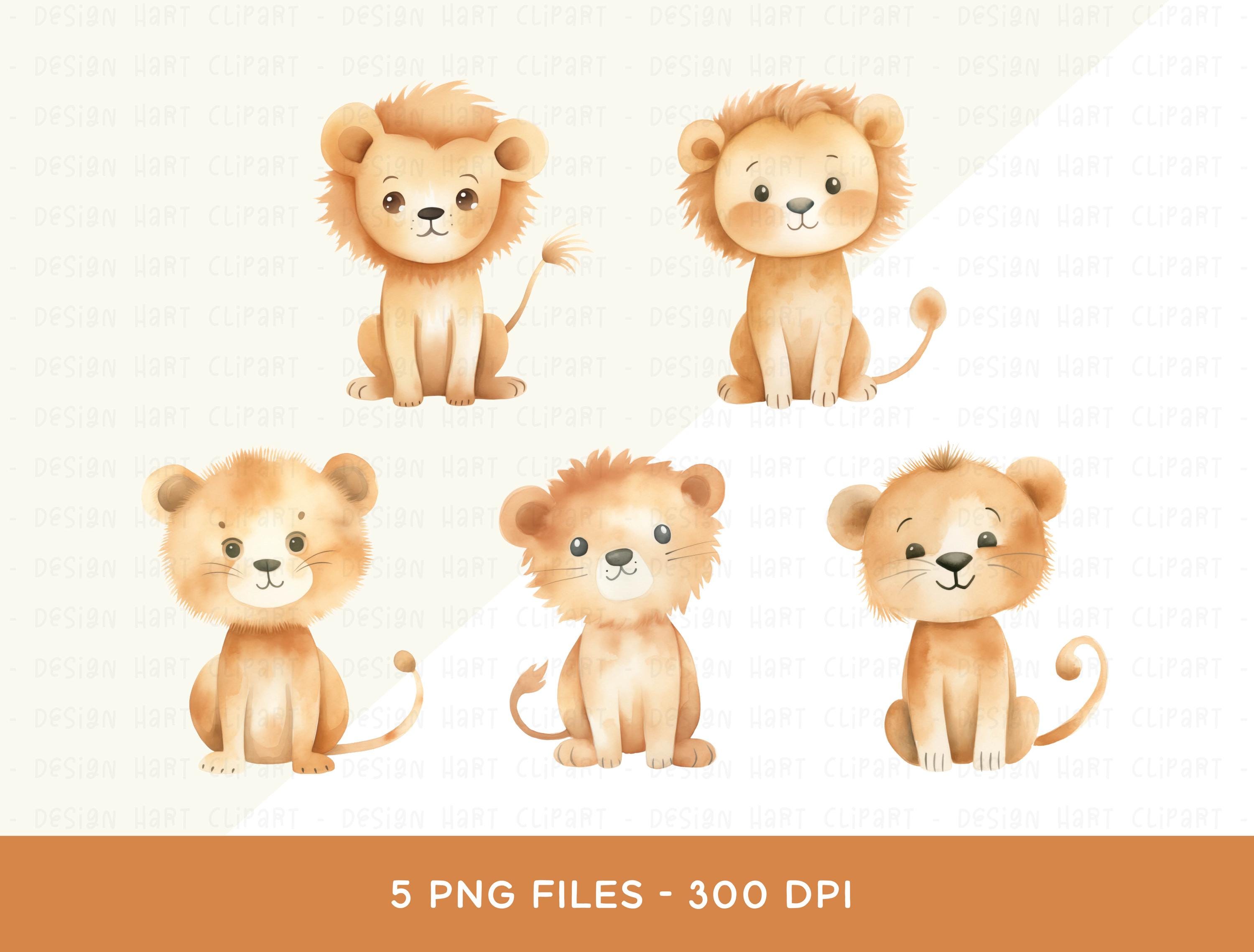 Lion Clipart Bundle - Watercolor Baby Lion Safari Zoo Lion PNG for Kids ...