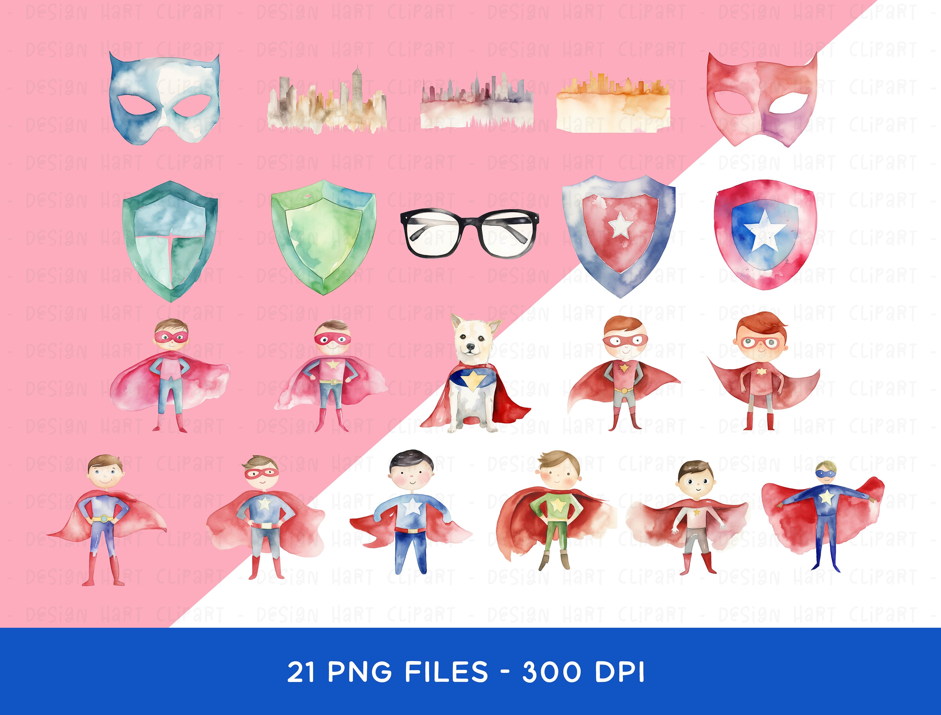 Superhero Clipart Bundle, Watercolor Superheroes PNG Sublimation ...