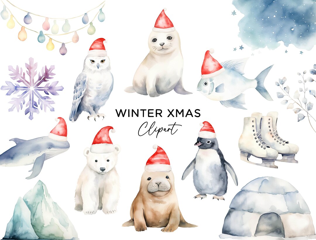 Christmas Animals Clipart Bundle, PNG Graphics Digital Download ...