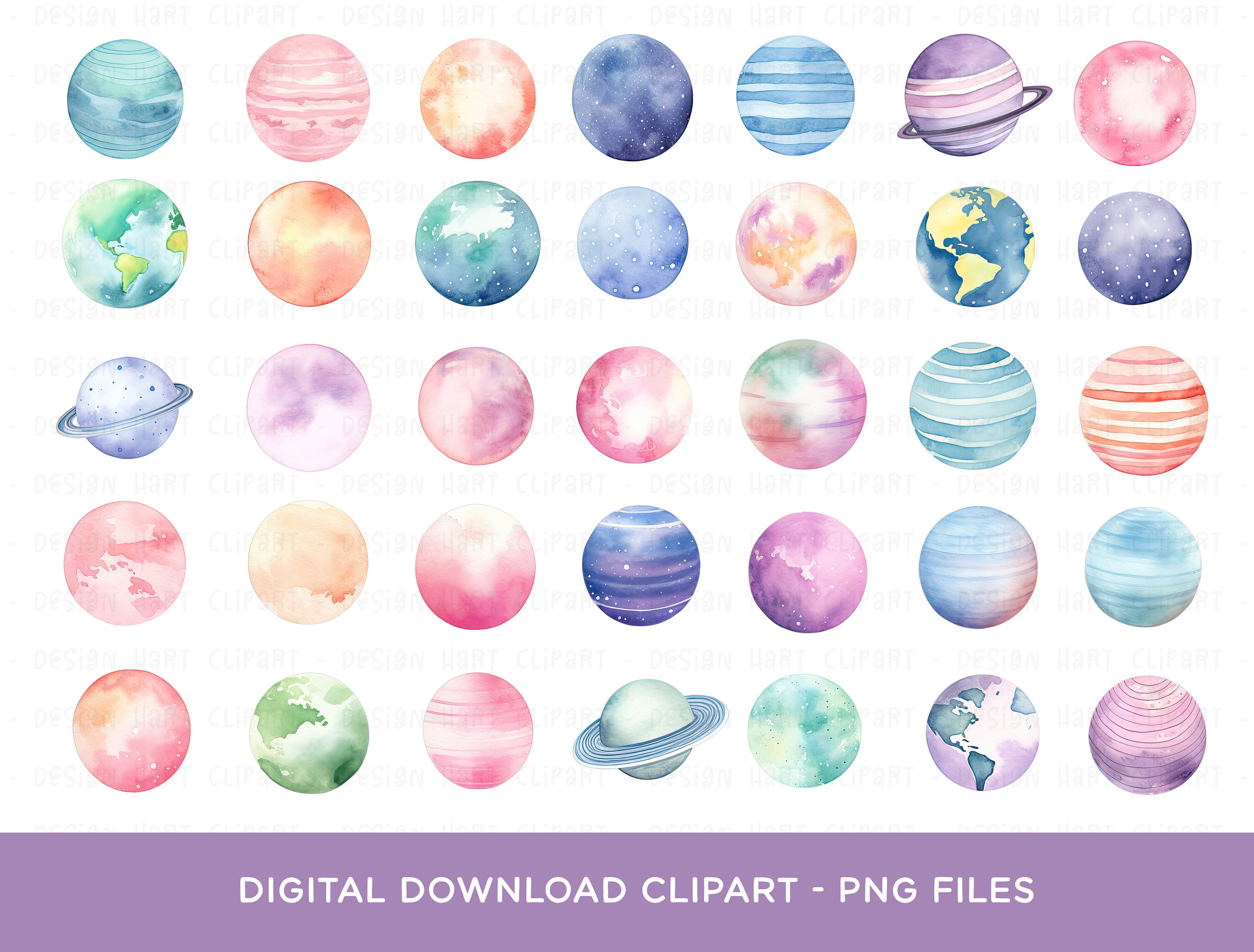Planets Clipart Bundle Watercolor Pastel Galaxy Solar System - Etsy