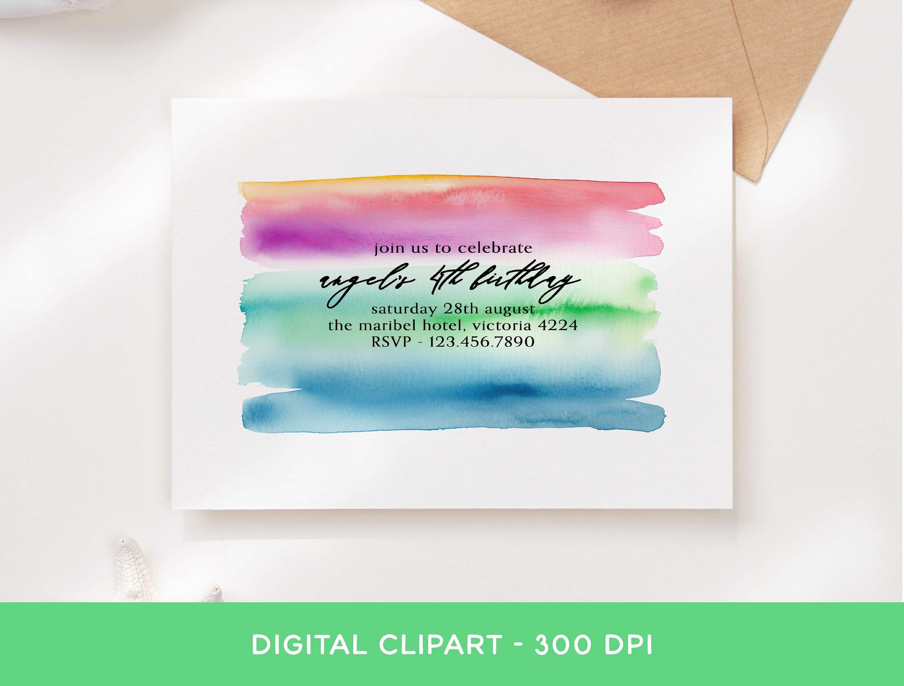 Rainbow Clipart Bundle, Watercolor Brush Stroke Smudge Stain Splodge ...