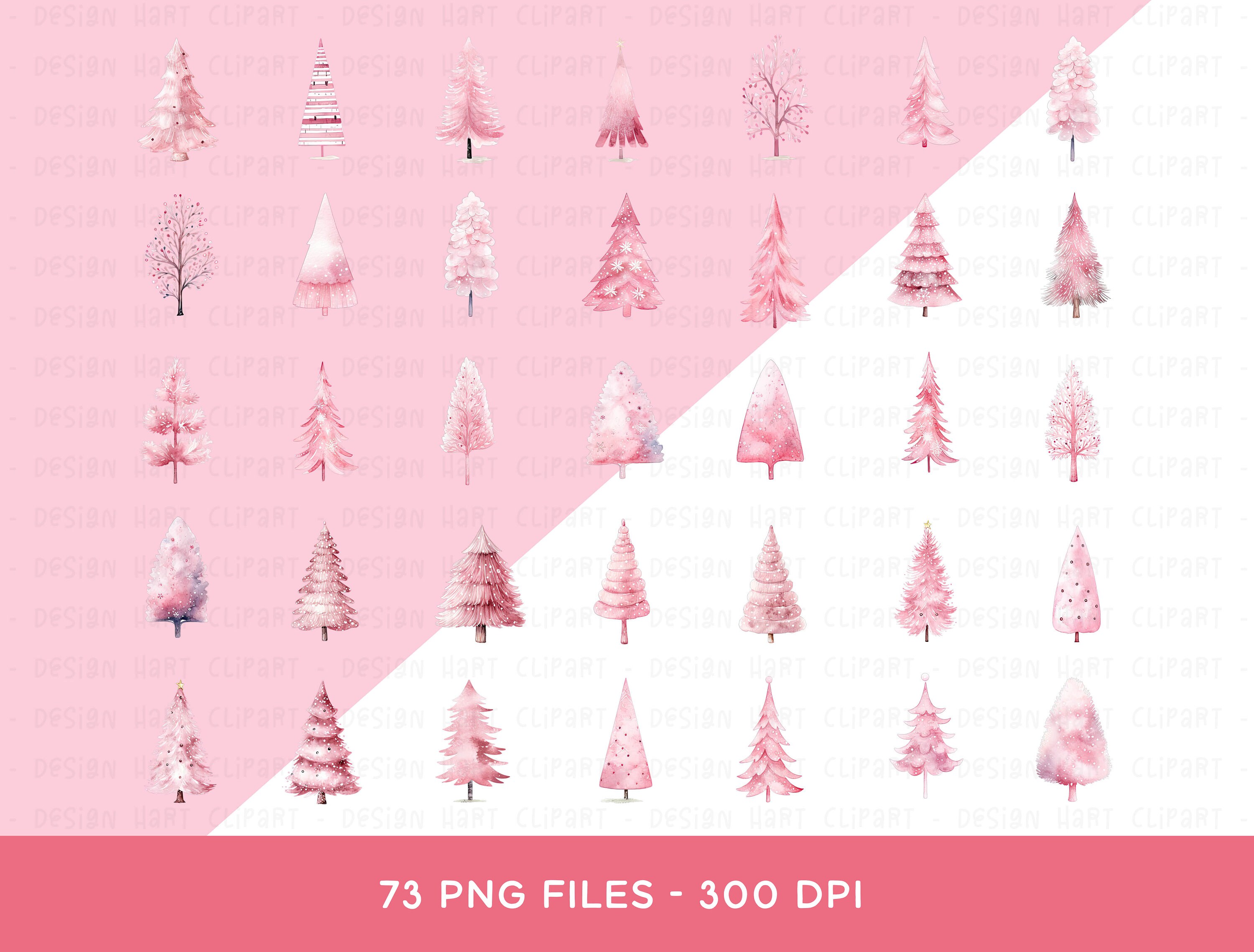 Pink Christmas Tree Clipart Bundle, Pastel Watercolor Xmas Trees PNG ...