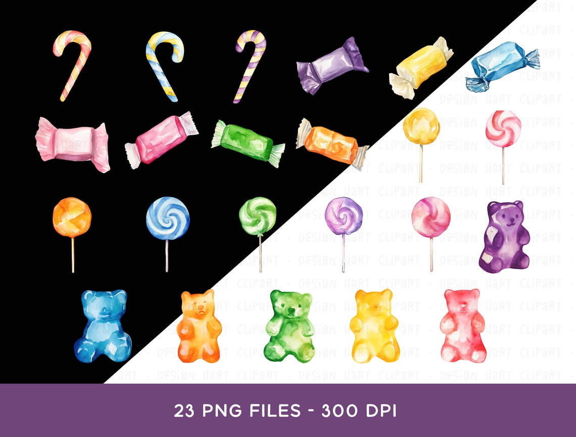Candy Clipart Bundle, Watercolor Sweets Lollies Lollipop PNG Clip Art ...