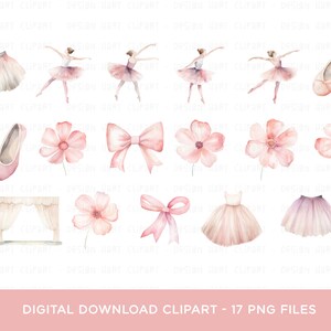 Ballet Clipart Bundle Set, Ballerina Dancer Watercolor Tutu Floral Bow ...