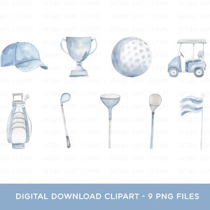 Golf Clipart Bundle, PNG Graphics Digital Download Watercolor Blue Men ...