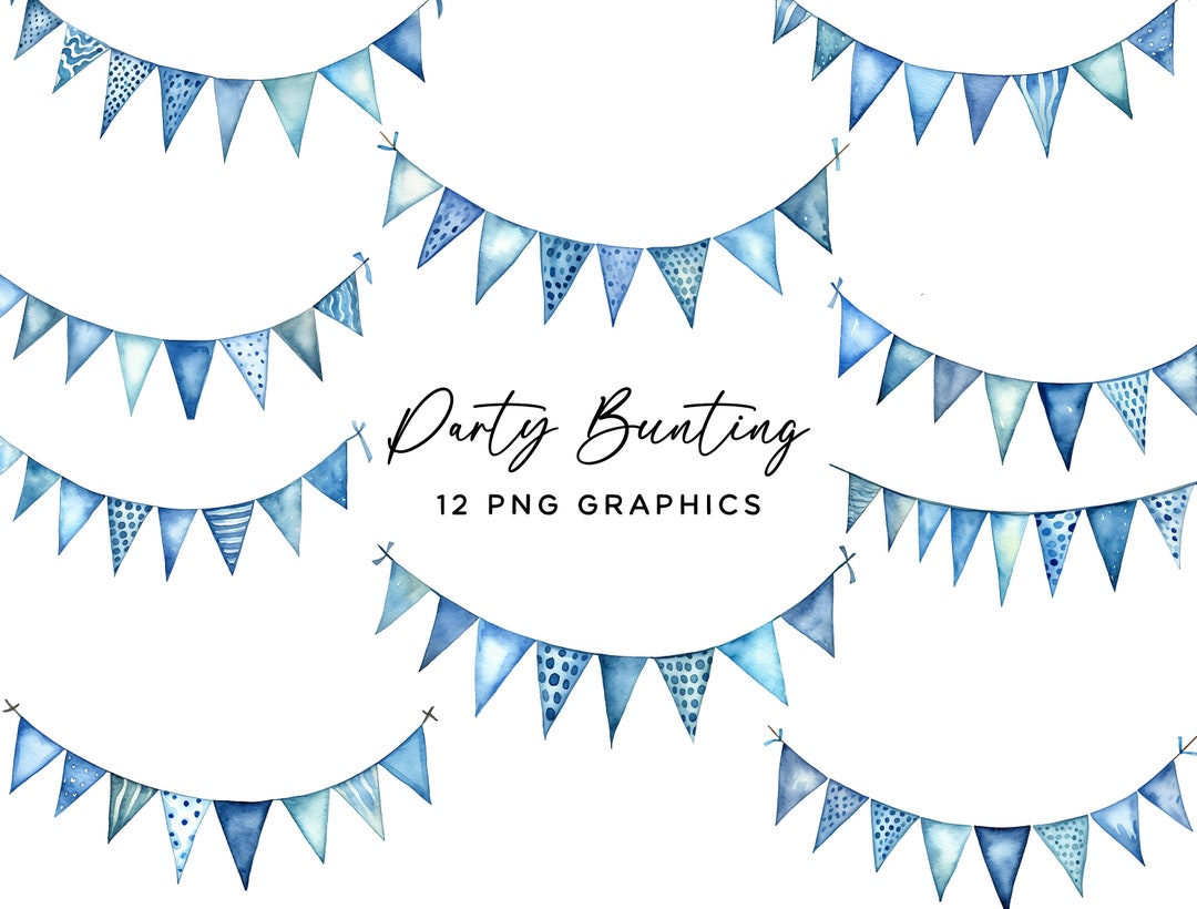 Bunting Clipart Bundle, Watercolor Pastel Flag PNG Digital Download ...