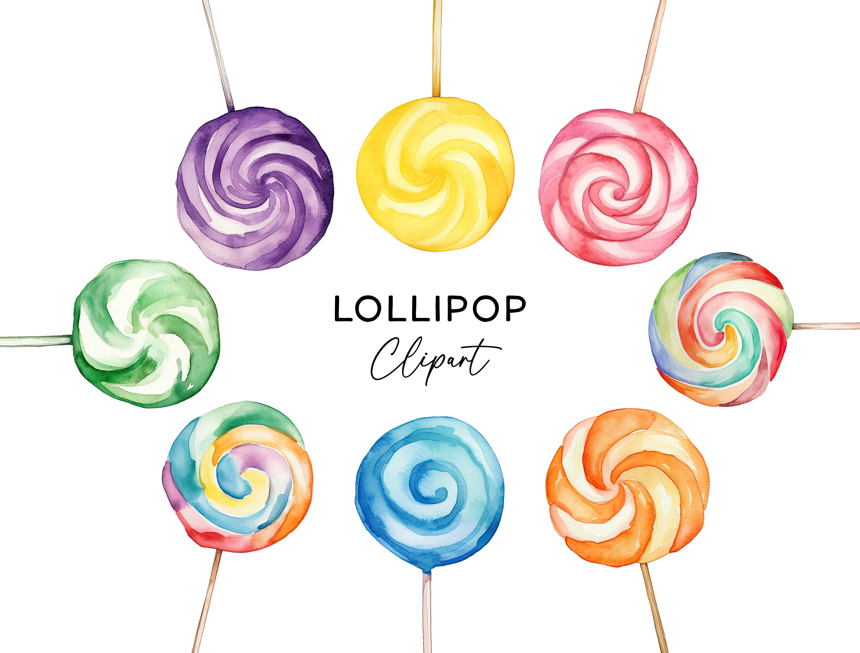 Lollipop Clipart Bundle, Watercolor Sweets Lollies Candy PNG Clip Art ...