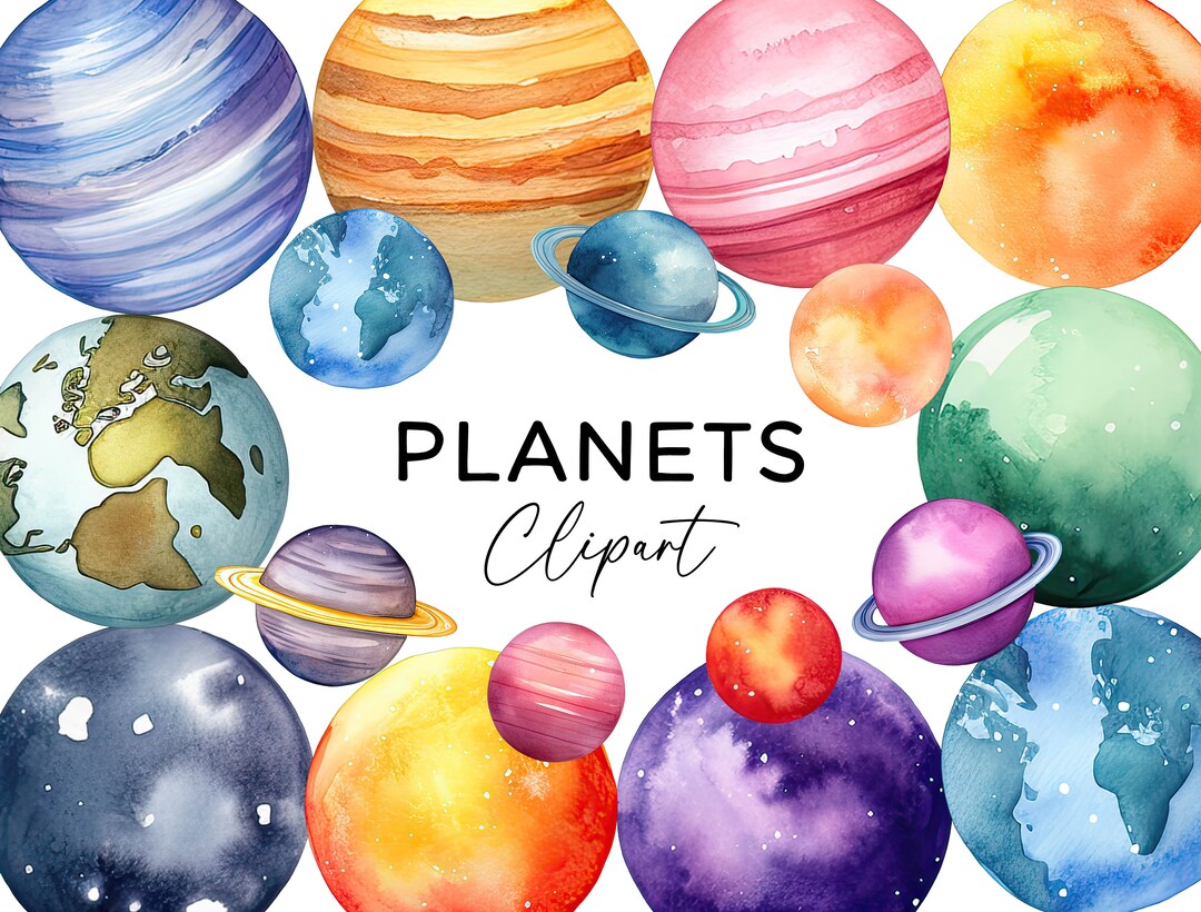Watercolor Planets Clipart Bundle, Galaxy Space Graphics PNG Digital ...