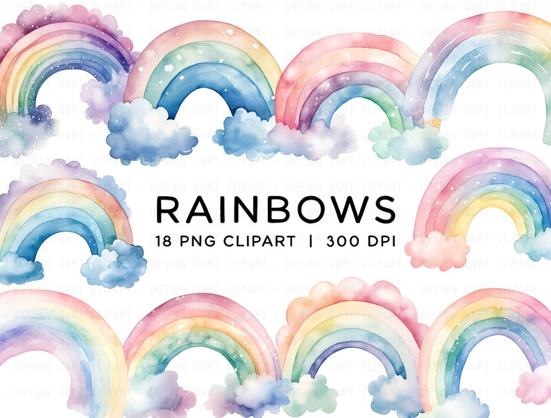 Rainbows Clipart Bundle Watercolor PNG Graphics Digital - Etsy