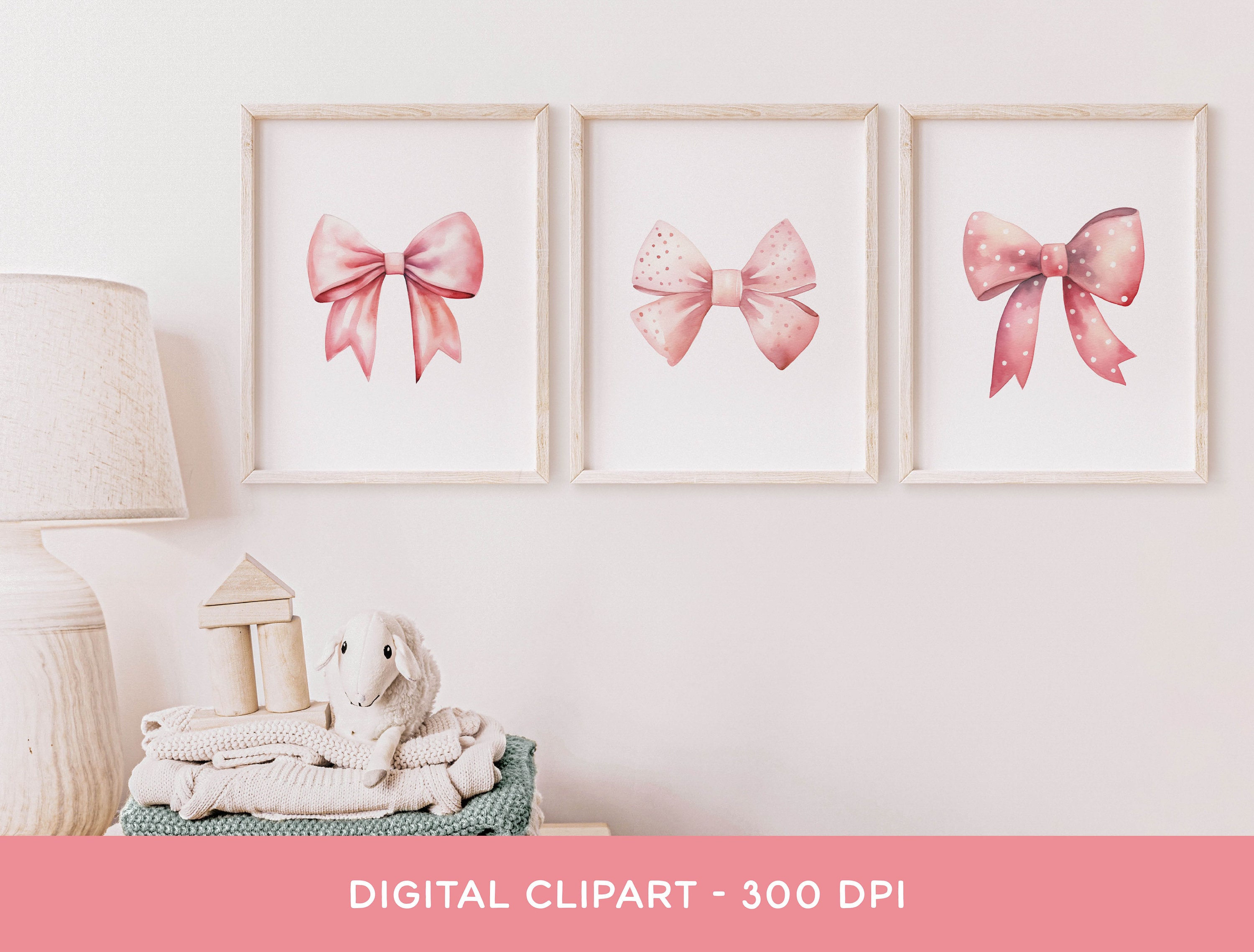 Bow Clipart Bundle Set, Watercolor Pink Bows Ribbons, Pastel Pink PNG ...