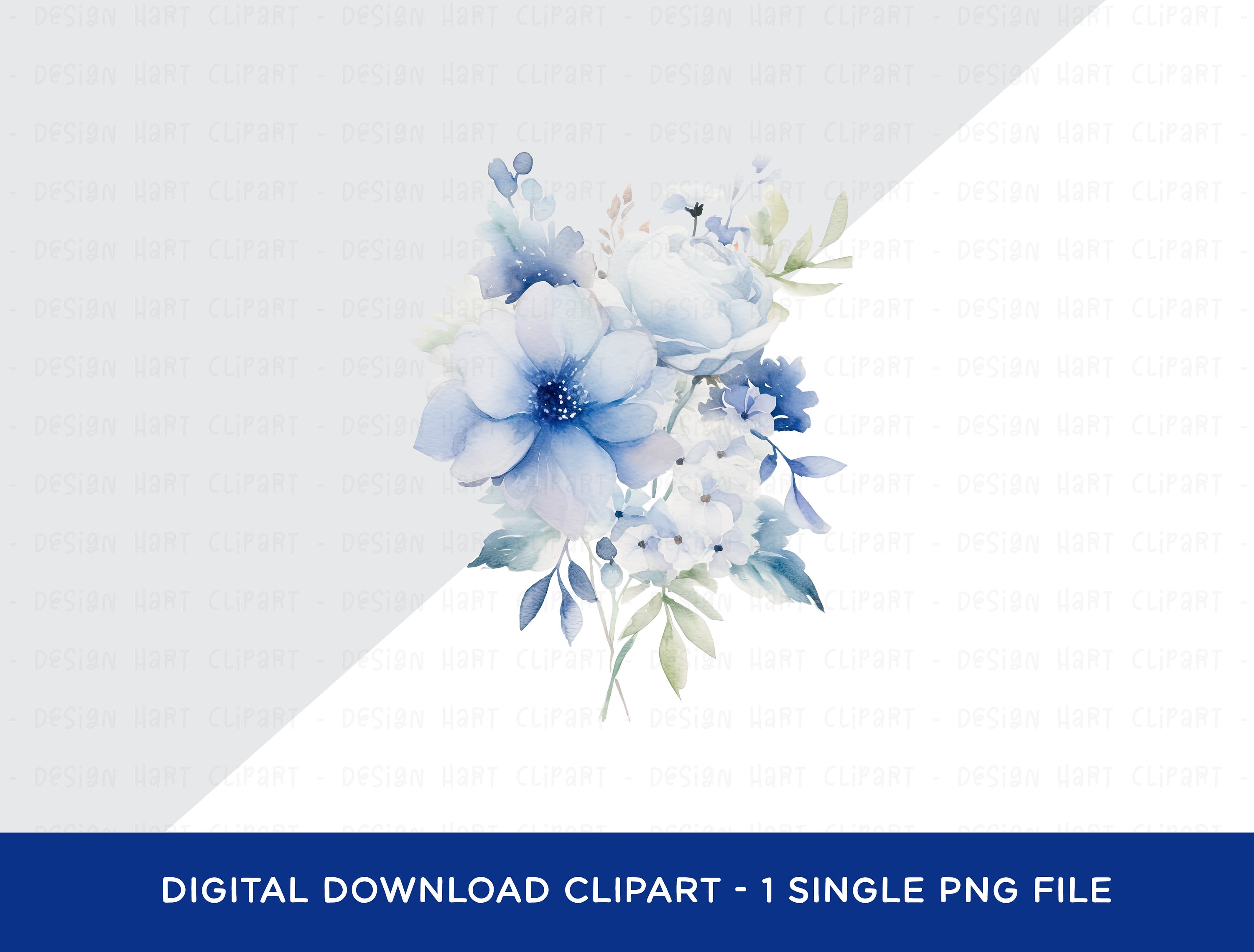 Flower Bouquet Clipart Watercolor Winter Blue & White Floral Bunch PNG ...