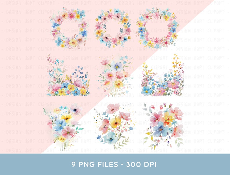 Spring Floral Clipart Bundle: Pastel Watercolor Flowers Wreaths ...