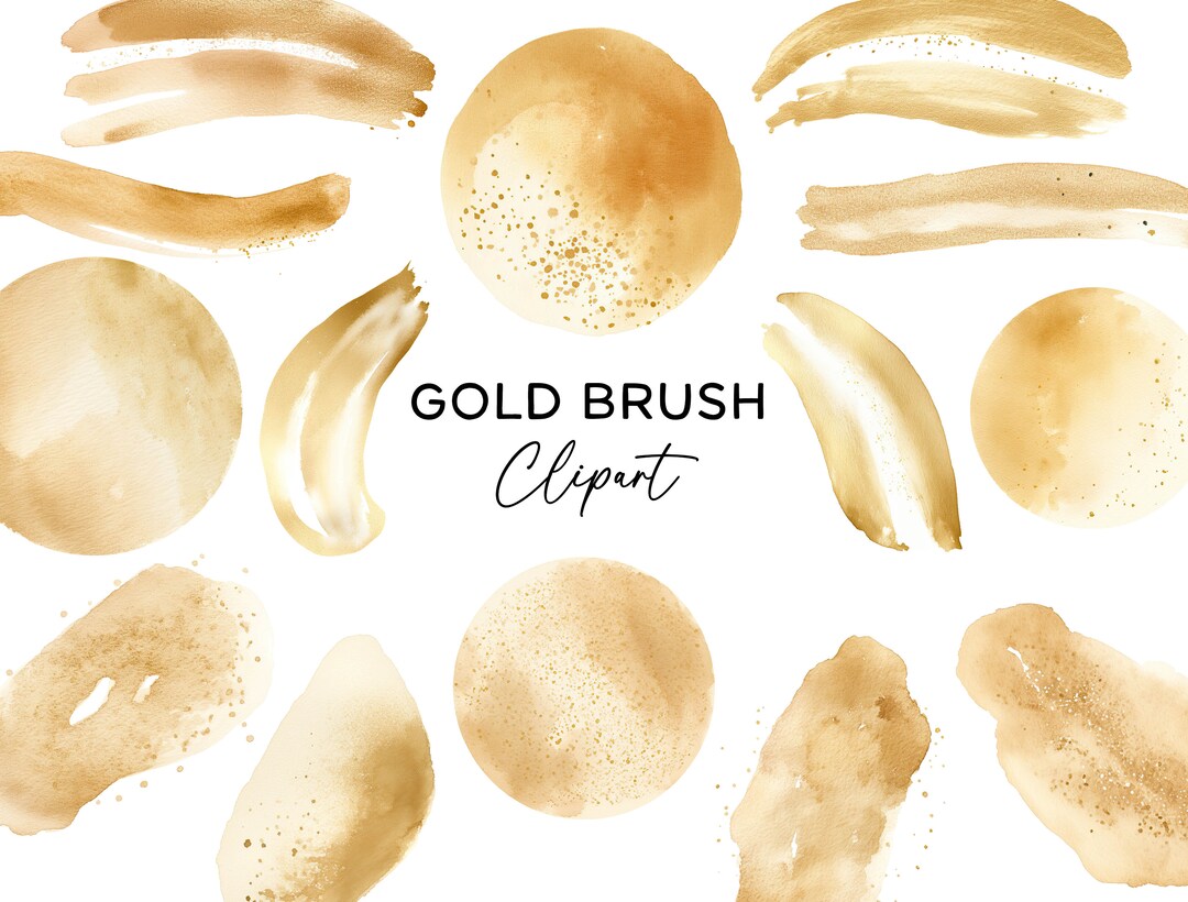 Brush Stroke Clipart Bundle - Gold Foil Metallic Dust Watercolor PNG ...