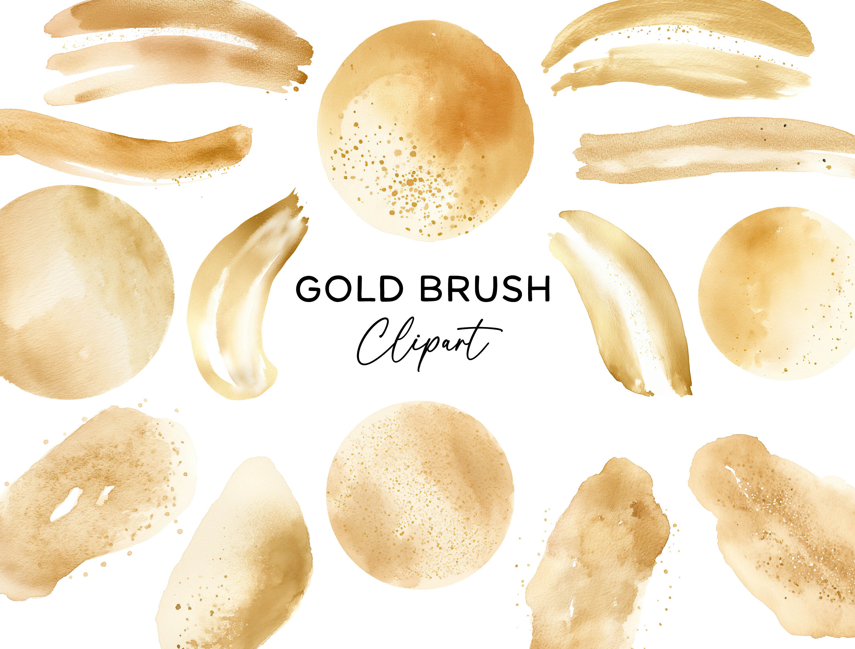 Brush Stroke Clipart Bundle - Gold Foil Metallic Dust Watercolor PNG ...
