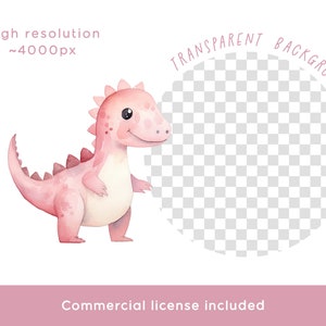 Dinosaur Clipart Bundle, Watercolor Girls Pink T-rex Prehistoric Dino ...