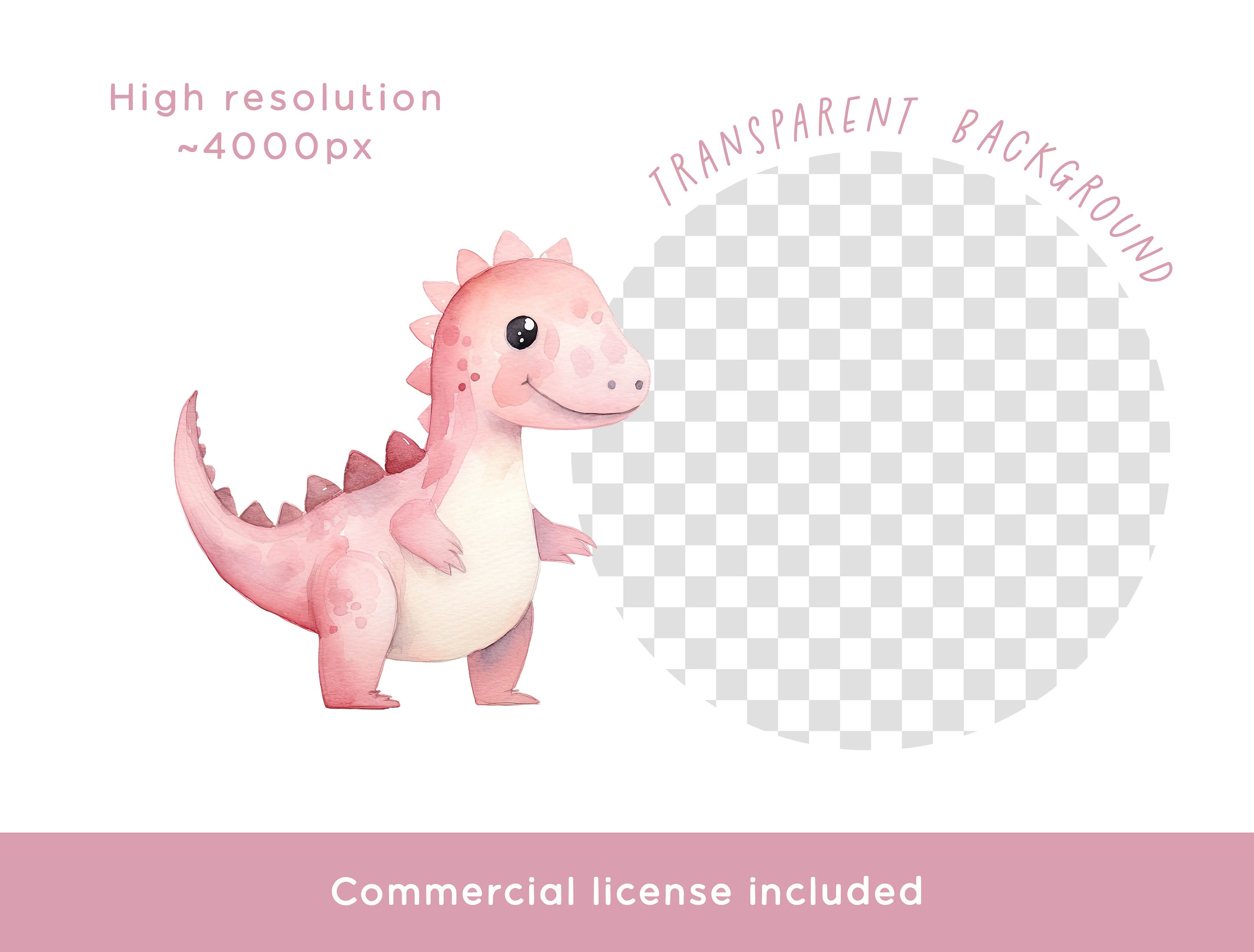 Dinosaur Clipart Bundle, Watercolor Girls Pink T-rex Prehistoric Dino ...