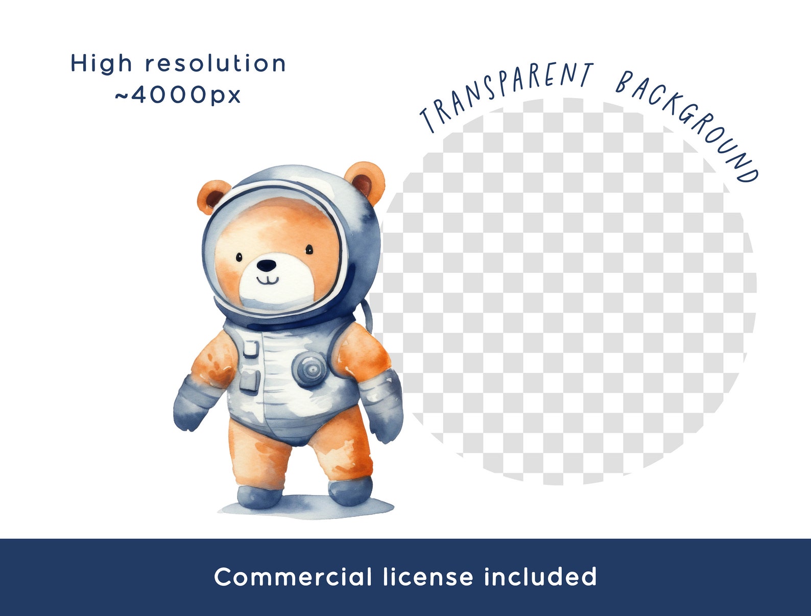 Astronaut Teddy Bear Clipart, Watercolor Outer Space Galaxy Rocket Ship ...