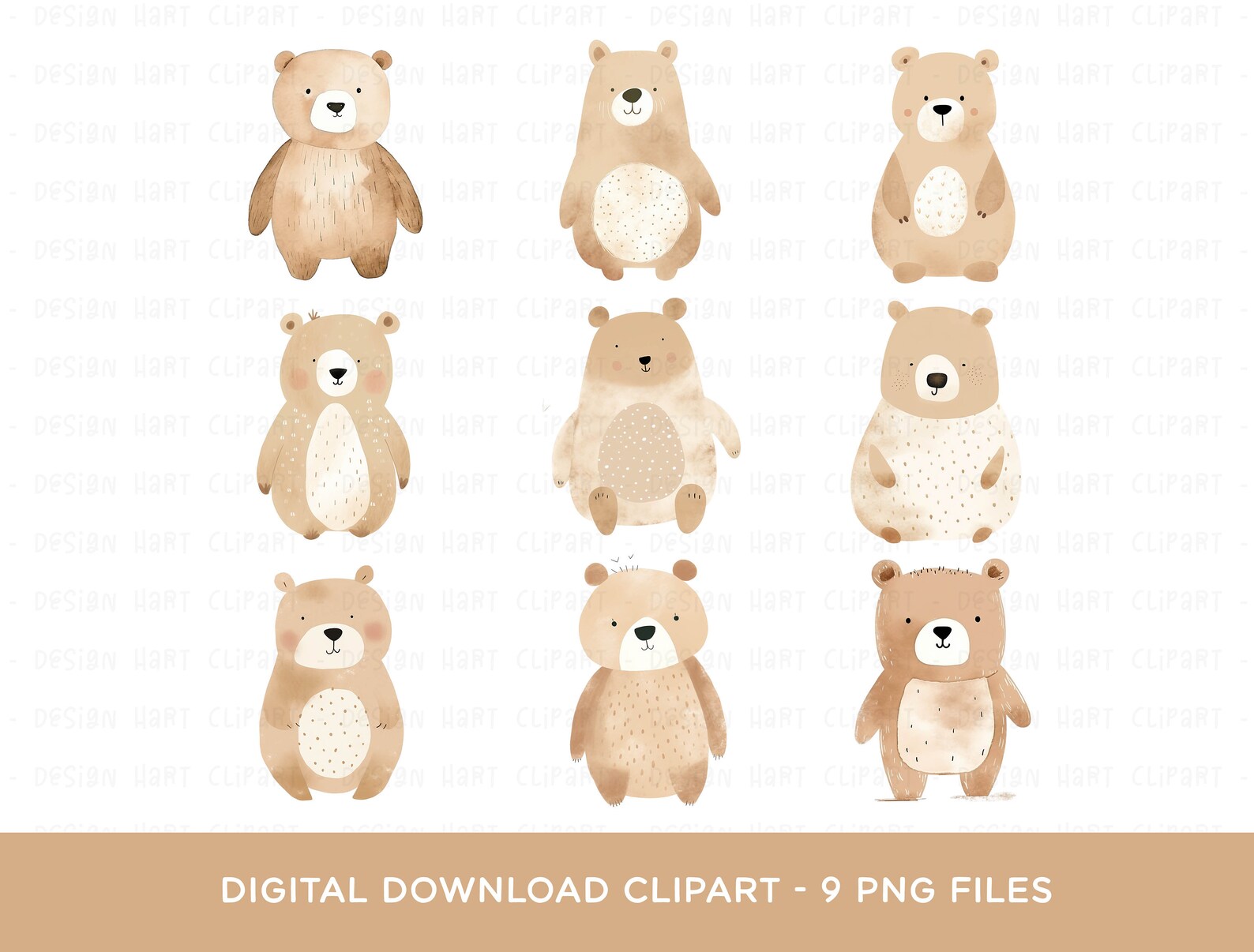 Boho Bear Clipart Bundle Set - Scandi Woodland Teddy Bear Watercolor ...