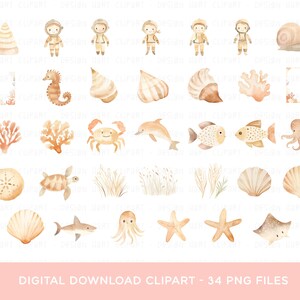 Ocean Clipart Bundle, Watercolor Under the Sea Creatures Animals Beach ...