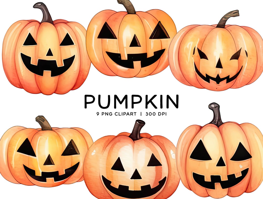 Pumpkin Watercolor Clipart Bundle, Halloween Jack-o-lantern Orange PNG ...