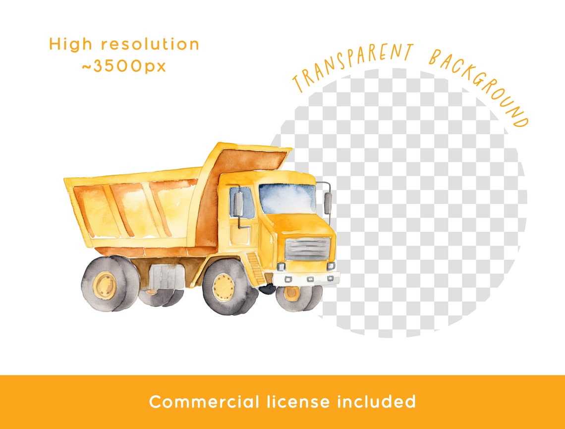 Dump Truck Clipart, Watercolor Construction Vehicle PNG, Digital ...