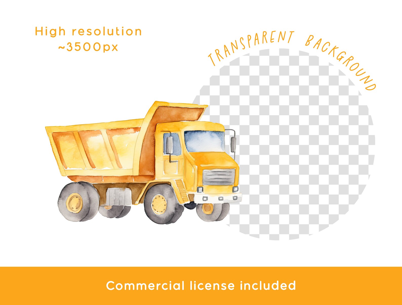 Dump Truck Clipart, Watercolor Construction Vehicle PNG, Digital ...