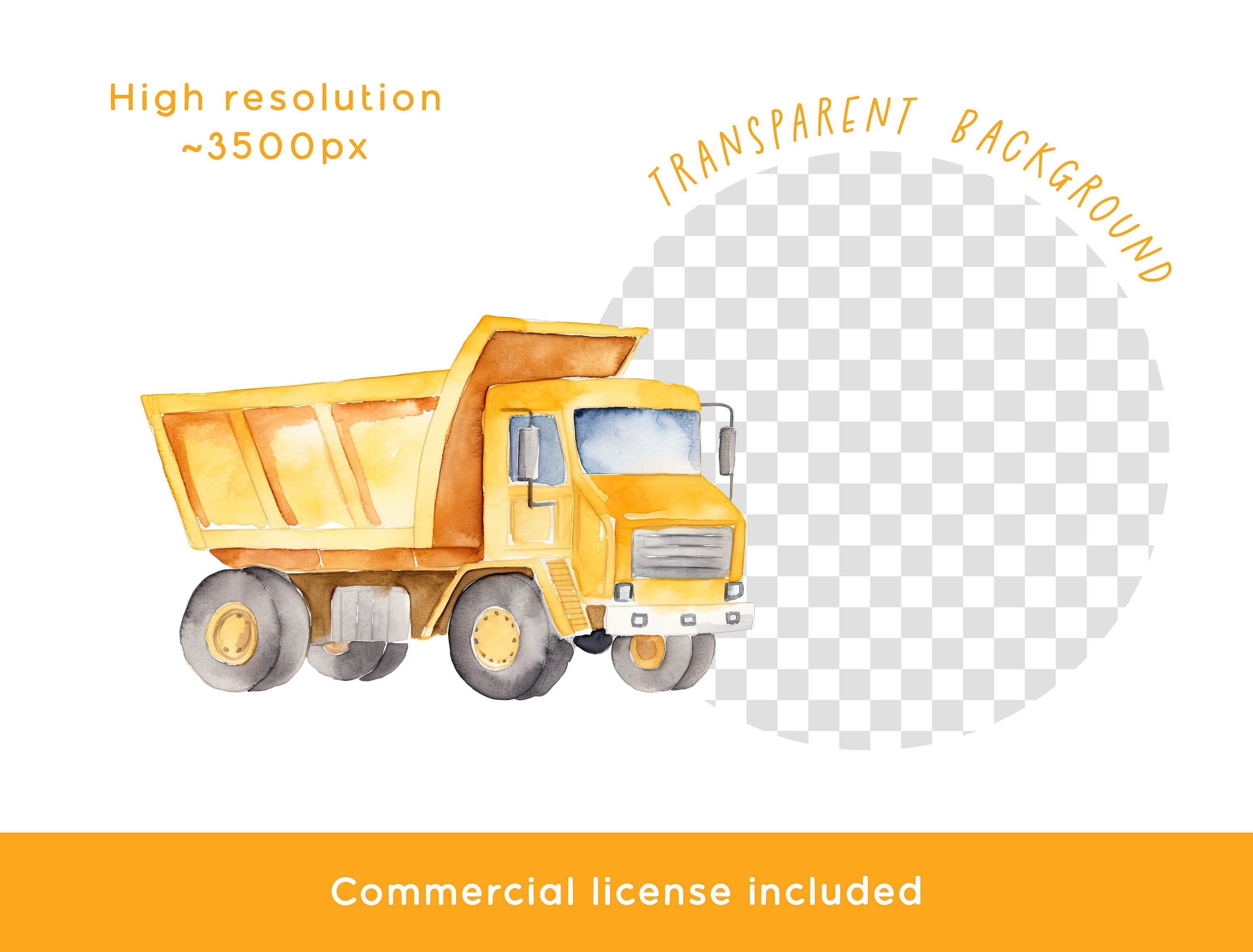 Dump Truck Clipart, Watercolor Construction Vehicle PNG, Digital ...