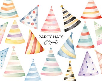 Watercolor Party Hats Clipart Png.digital Download - Etsy