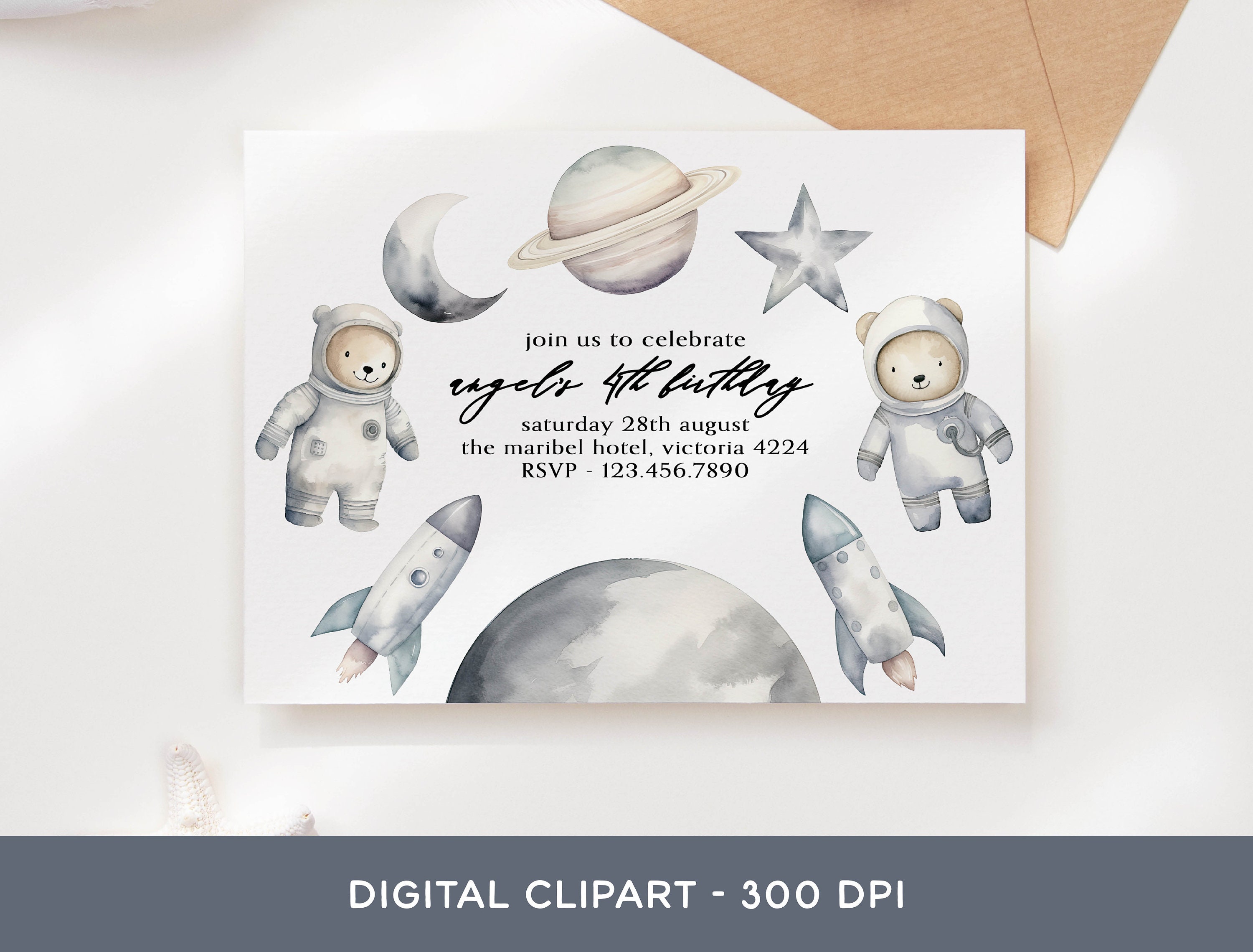 Astronaut Teddy Clipart Bundle, Watercolor Space Teddy Bear Galaxy ...