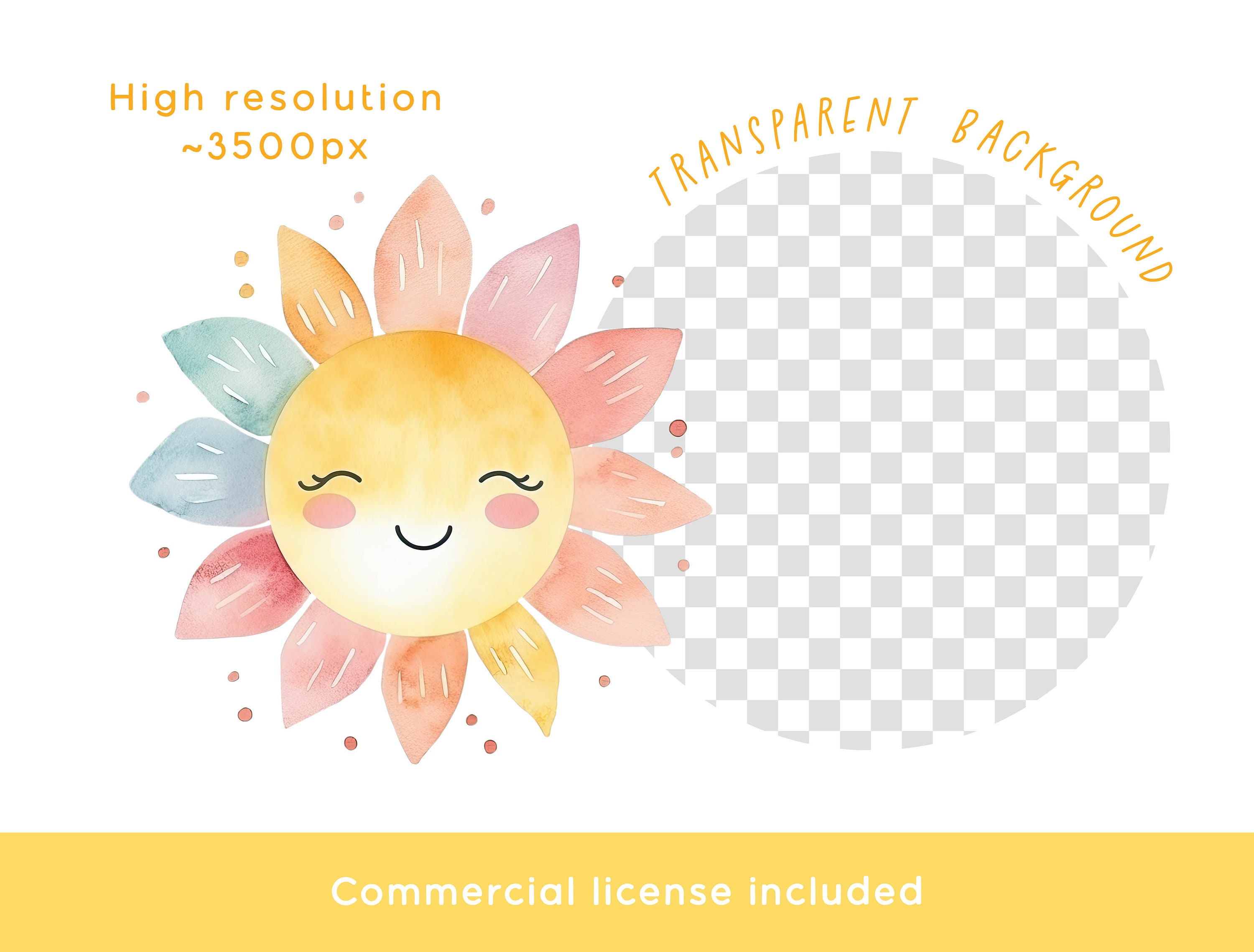Watercolor Sun Clipart Bundle, Smiling Happy Sun, PNG Sublimation ...