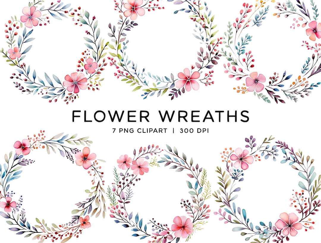 Watercolor Floral Wreath Clipart, Blush Pink Flower Frame Bundle ...