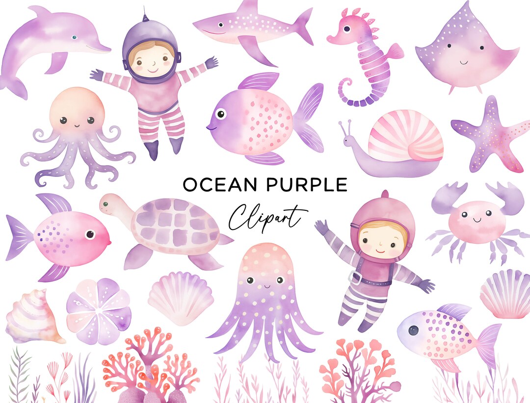 Ocean Clipart Bundle, Under the Sea Creatures Turtle Fish Dolphin Coral ...