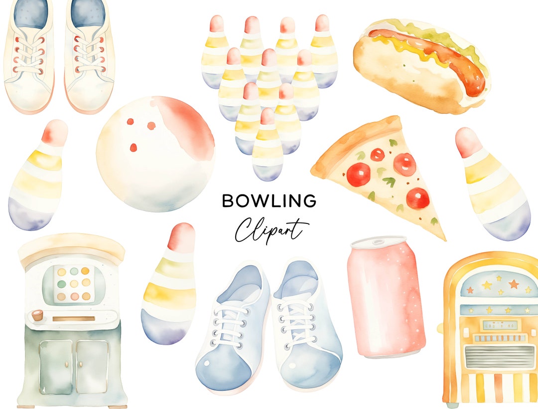 Bowling Clipart Bundle, Bowling Ball Pins Alley Shoes Bowling Party ...