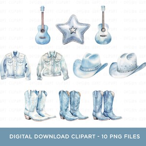 Cowboy Clipart Bundle - Watercolor Cowgirl Cowboy Rodeo PNG Guitar Hat ...